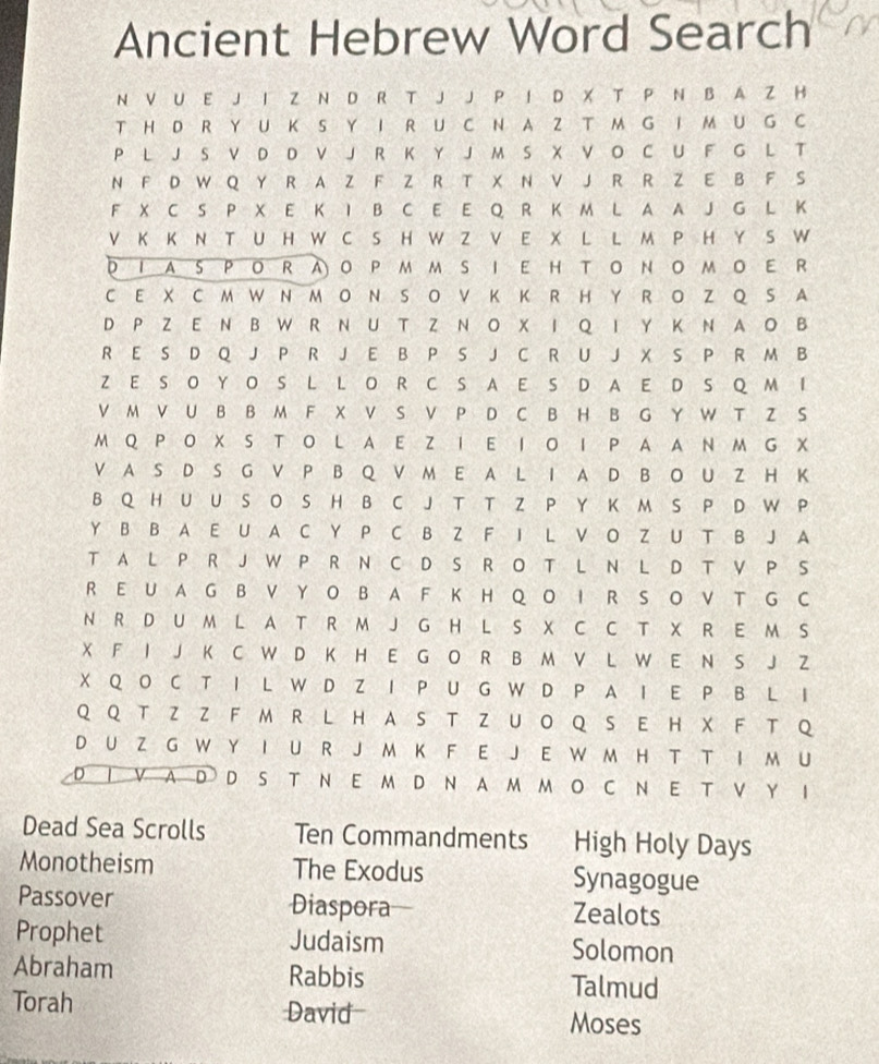 Solved: Ancient Hebrew Word Search N V U E J I Z N D R T J J P I D X T ...