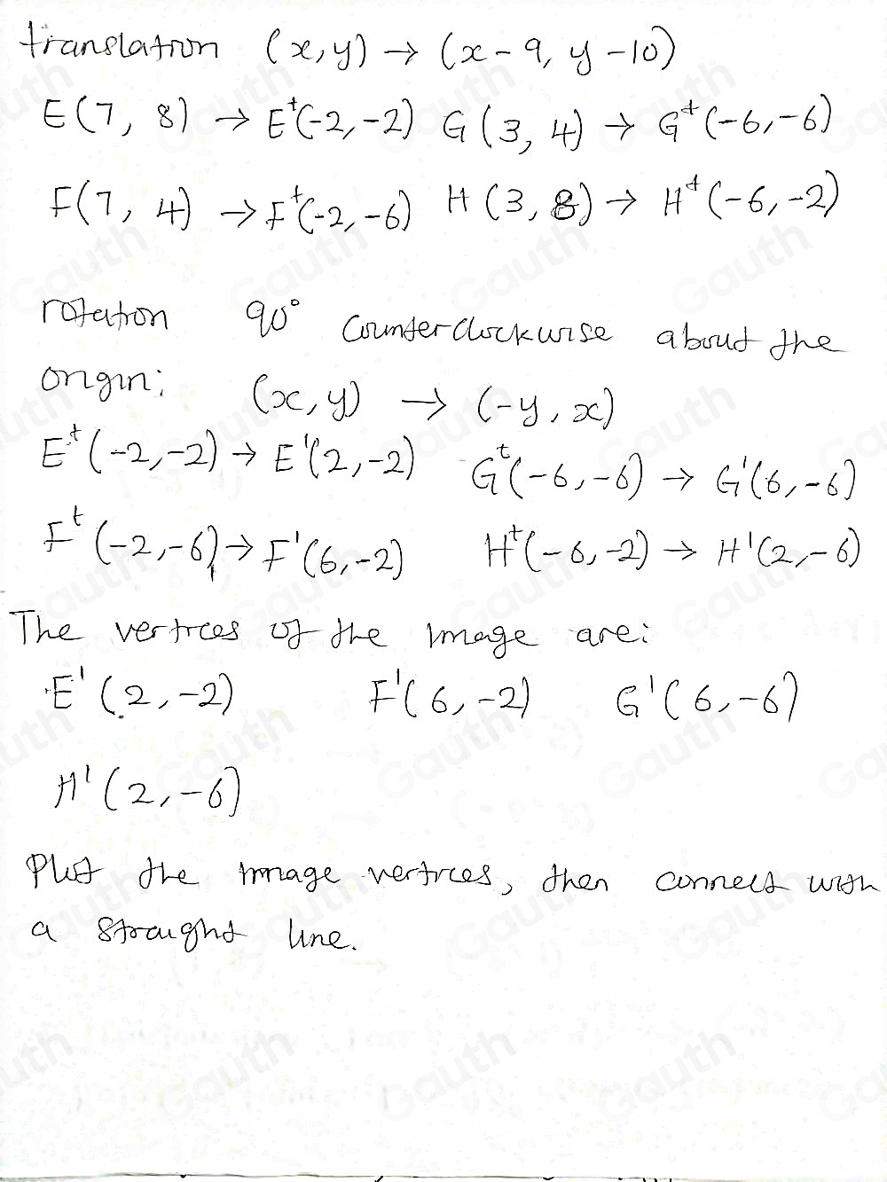 Solved: Graph the image of square EFGH after the following sequence of transformations ...