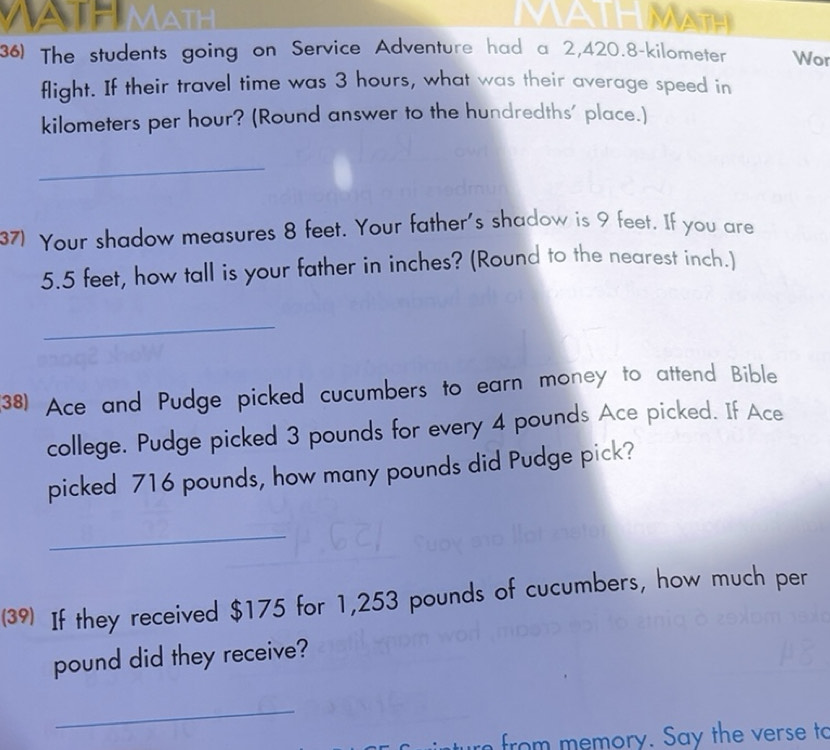 Solved: Math MATH Math 36) The students going on Service Adventure had ...