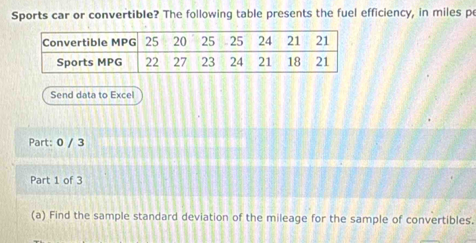 Solved: Sports car or convertible? The following table presents the ...