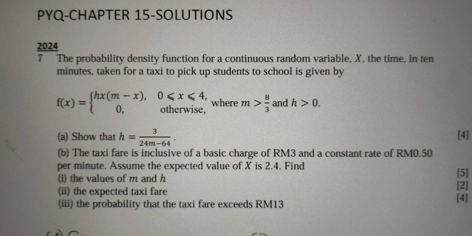 Selesai:PYQ-CHAPTER 15-SOLUTIONS 2024 7 The probability density ...