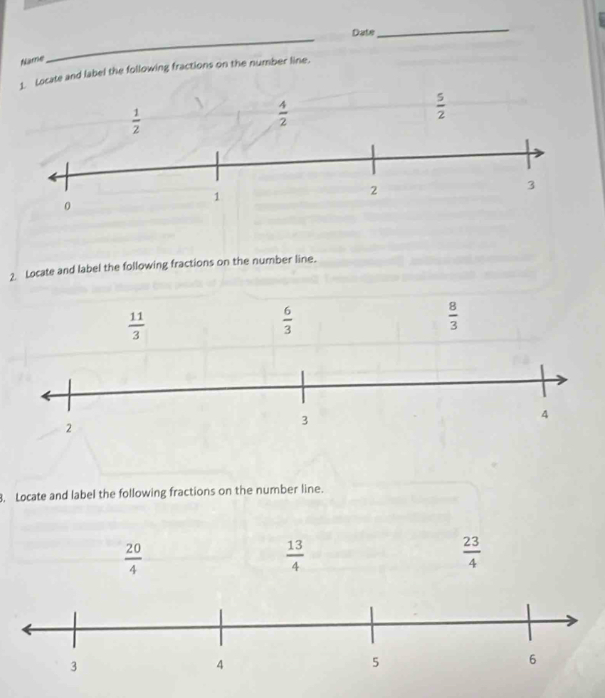 Solved: Date _ Name _ 1. Locate and label the following fractions on ...