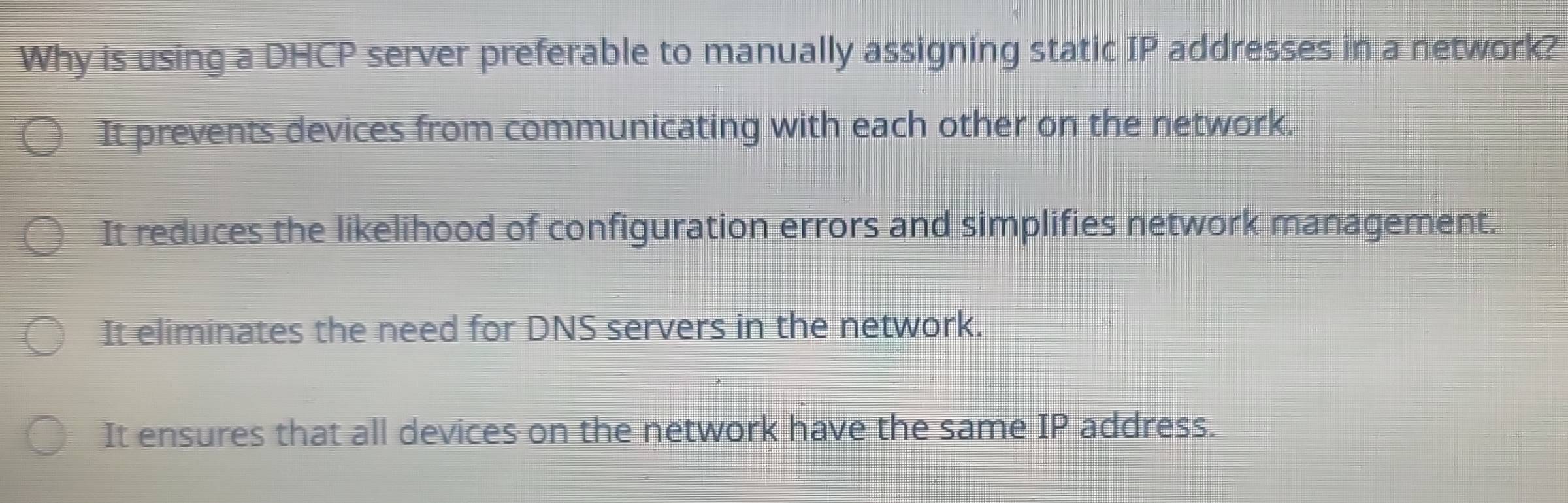 Solved: Why is using a DHCP server preferable to manually assigning ...