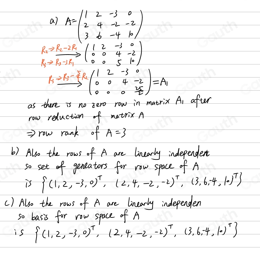 Solved: State the definition of the row-rank. For the following matrix ...
