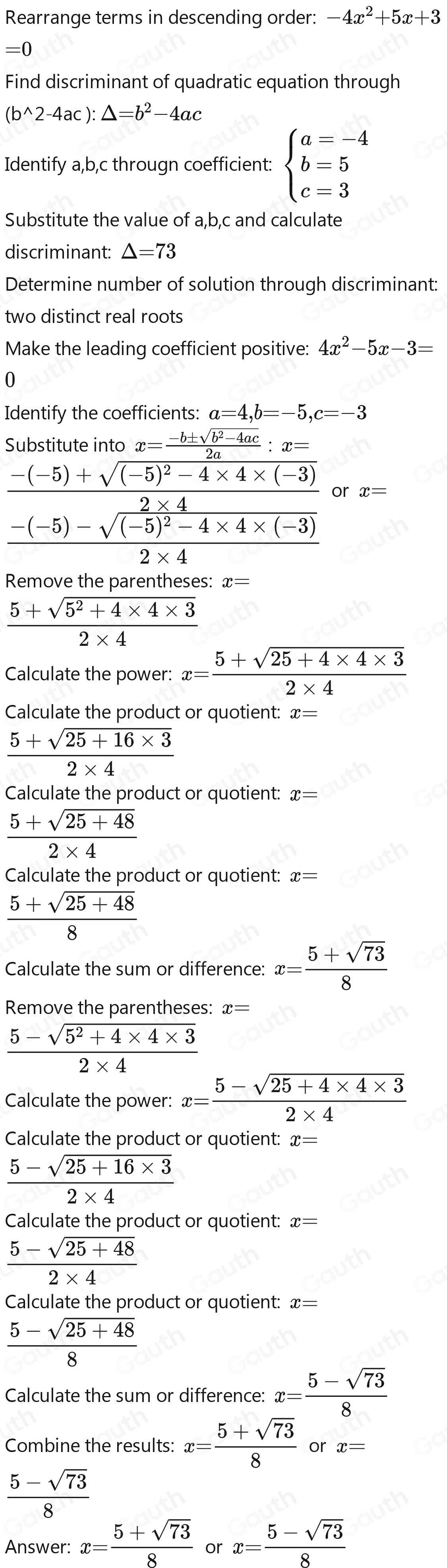 Solved: Use the discriminant to determine the number and type of ...