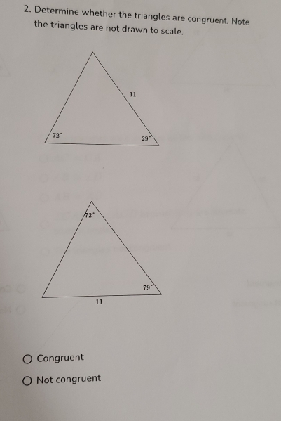 Solved: Determine whether the triangles are congruent. Note the ...