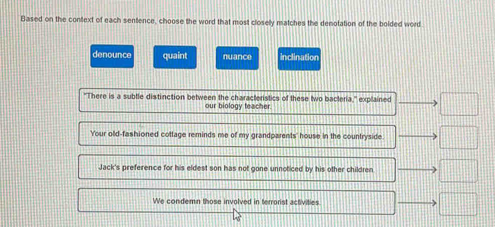 Based on the context of each sentence, choose the word that most closely matches the denot [Others]