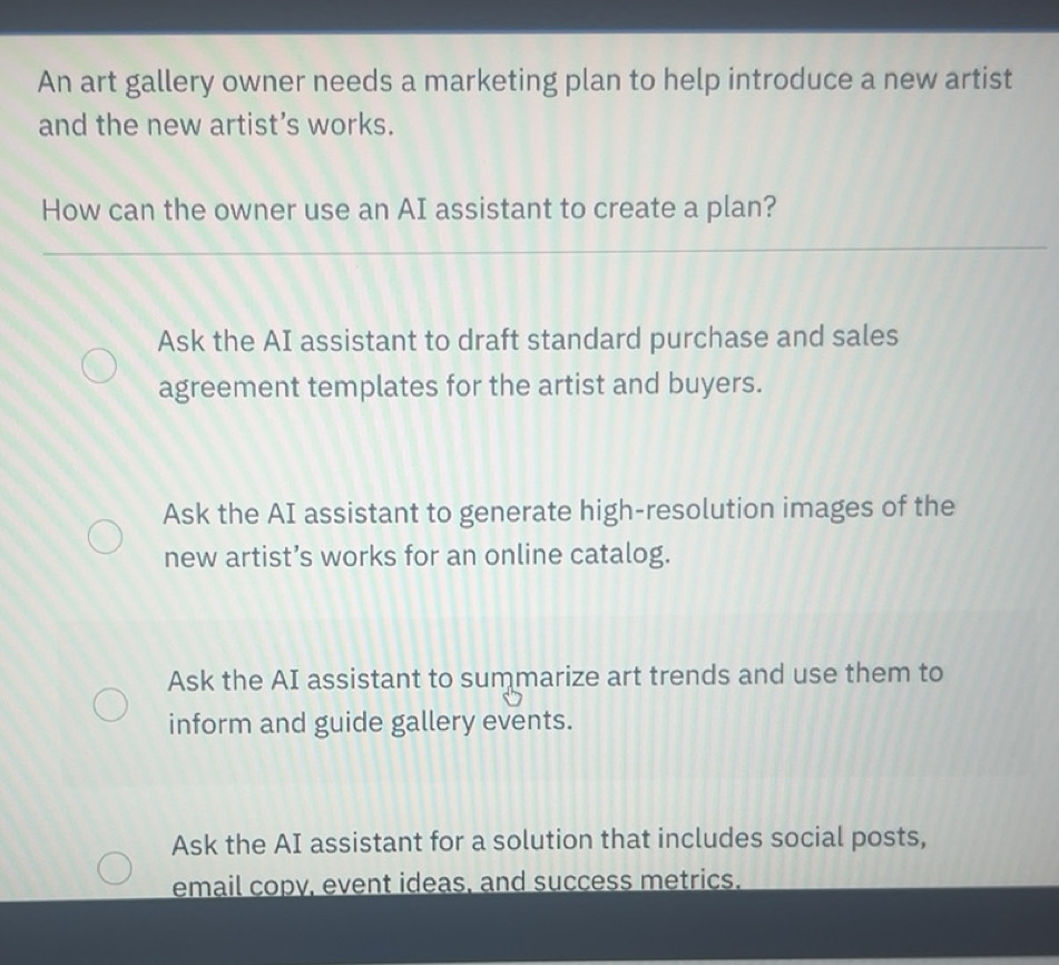 Solved: An art gallery owner needs a marketing plan to help introduce a ...