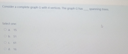 Solved: Consider a complete graph G with 4 vertices. The graph G has ...