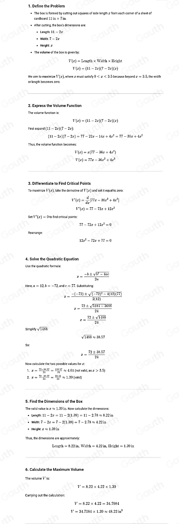 Solved: Find the dimensions of the open rectangular box of maximum ...