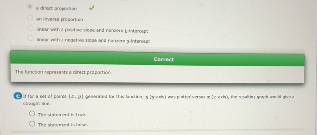 Solved: a direct proportion an inverse proportion linear with a positive slope and nonzero y ...