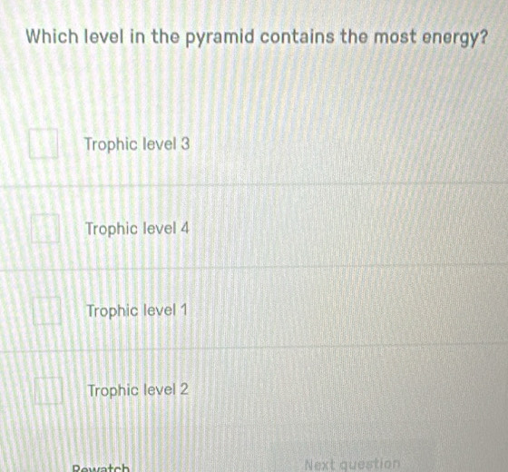 Solved: Which level in the pyramid contains the most energy? Trophic ...