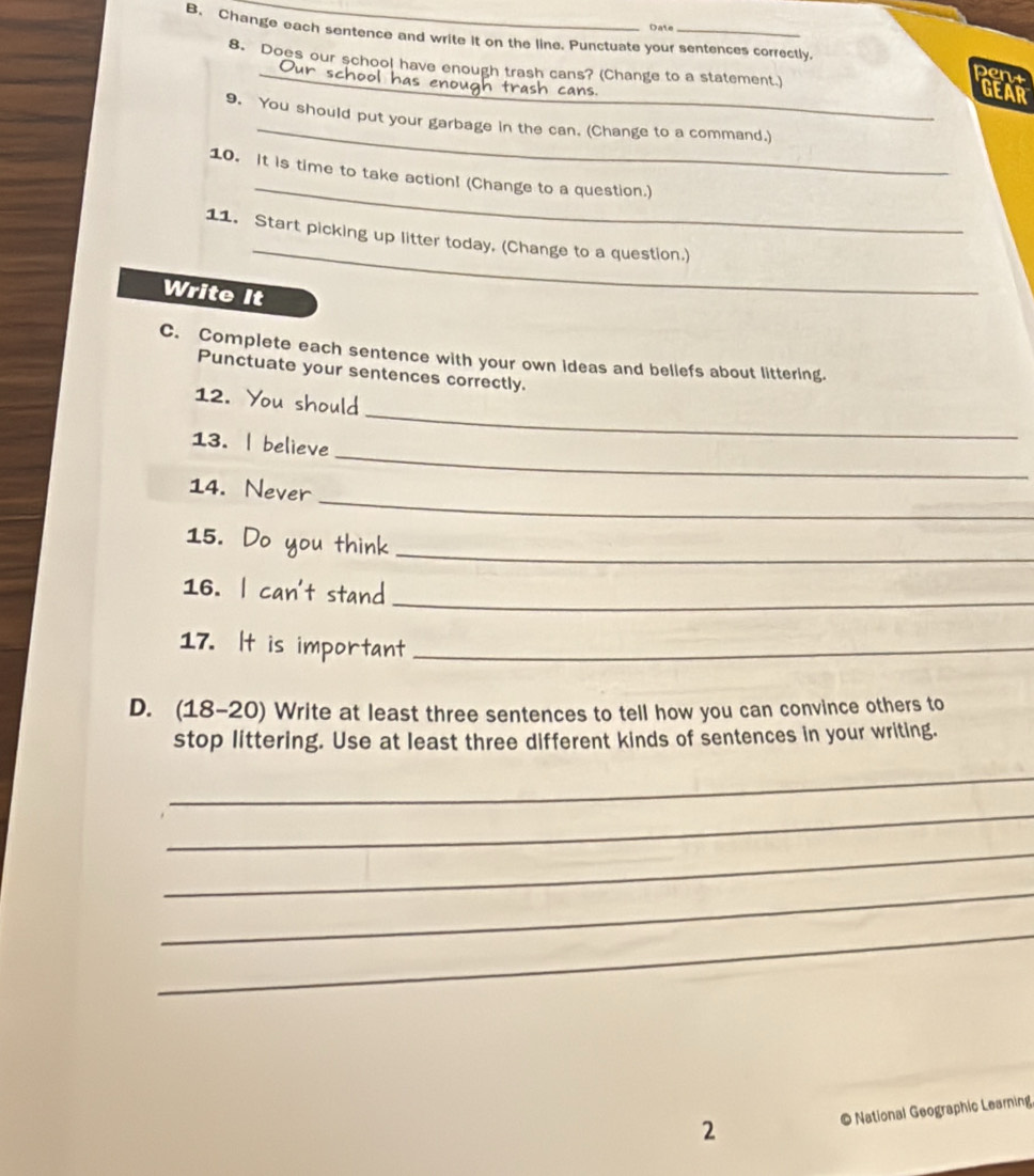 Solved: Date B. Change each sentence and write it on the line ...