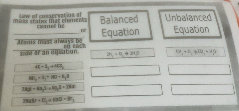 Solved: Law of conservation of mass states that elements Balanced ...