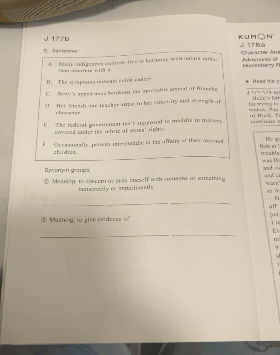 Solved: 177b KUM N° J 178a 2) Sentences: Character Ana A. Many ...