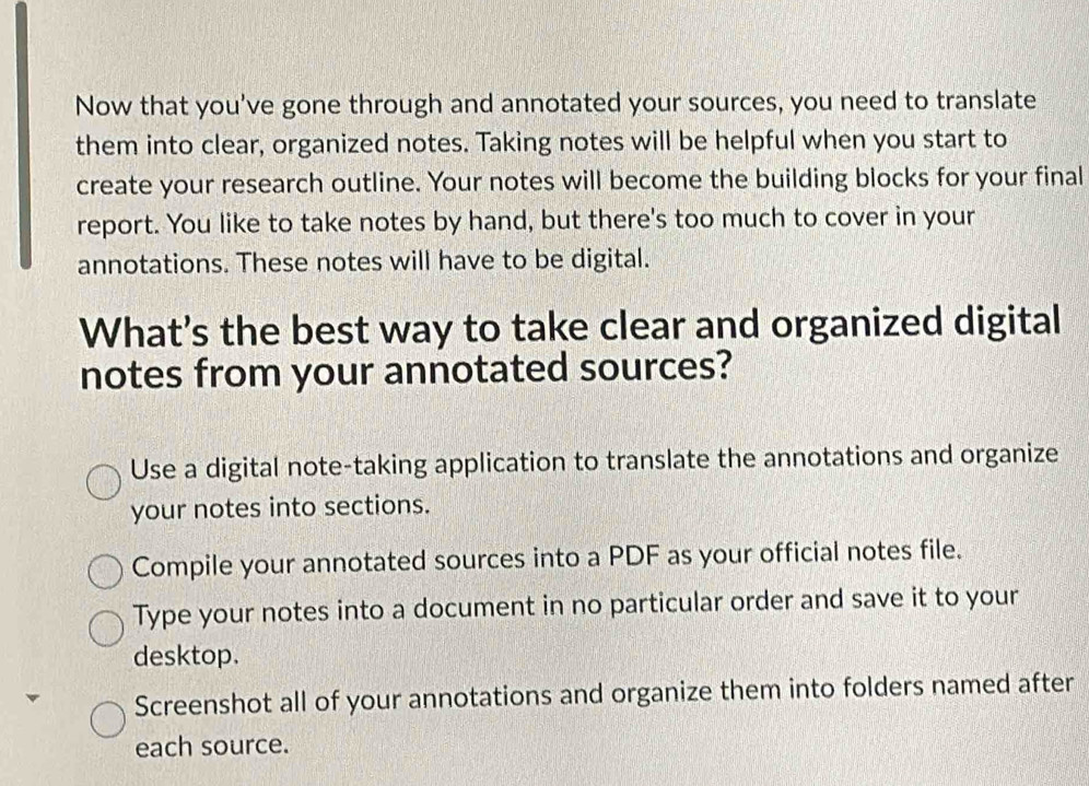 Solved: Now that you've gone through and annotated your sources, you ...