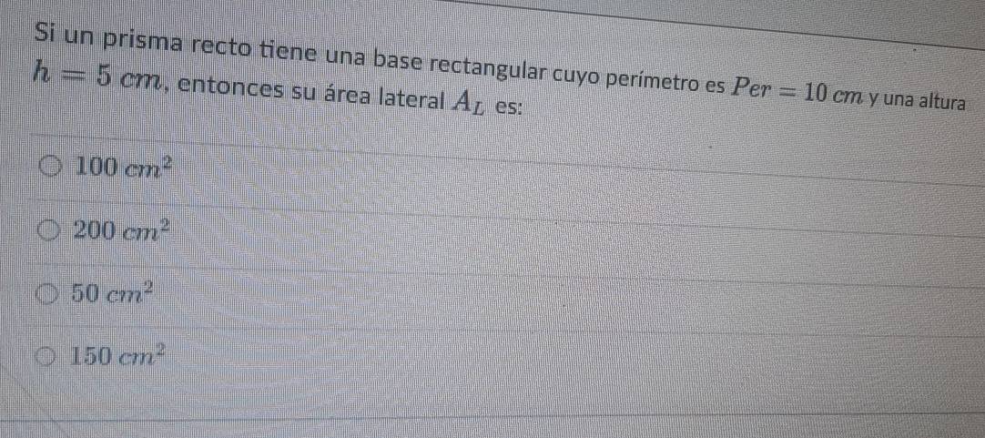 Resuelto:Si un prisma recto tiene una base rectangular cuyo perímetro ...