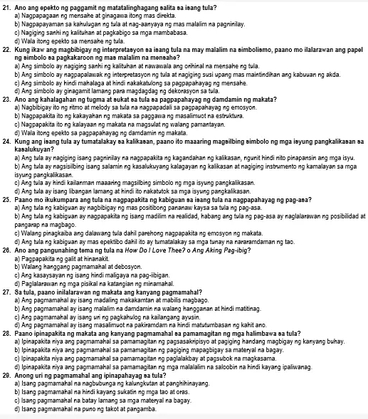 Solved: Ano ang epekto ng paggamit ng matatalinghagang salita sa isang ...