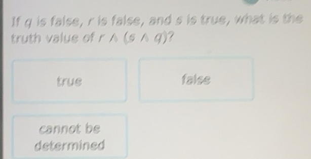 Solved: If q is false, r is false, and s is true, what is the truth ...