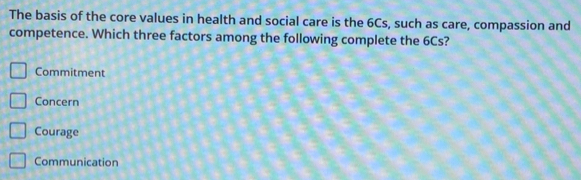 Solved: The basis of the core values in health and social care is the ...