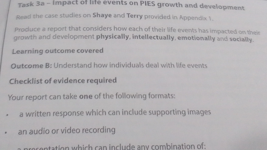 Solved: Task 3a - Impact of life events on PIES growth and development ...