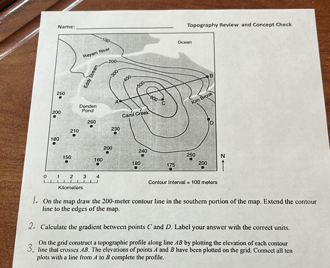 Solved: Name: _Topography Review and Concept Check Kilometers On the ...