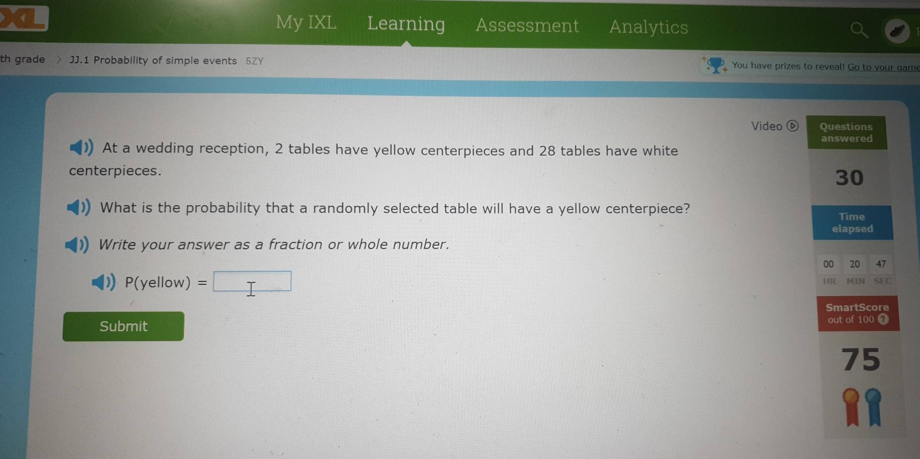 Solved: My IXL Learning Assessment Analytics th grade JJ.1 Probability ...