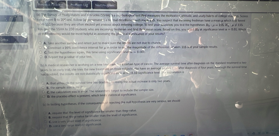 Solved: aus Ptoblém Problem List Next Problem (a) The Survey of Study ...