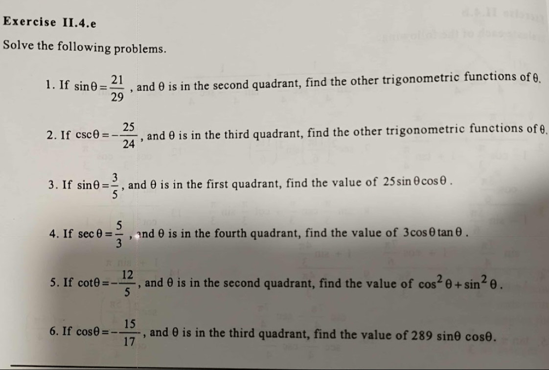 Solved: Exercise II.4.e Solve the following problems. 1. If sin θ = 21/ ...