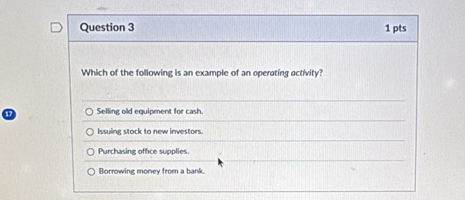 Solved: Which of the following is an example of an operating activity ...