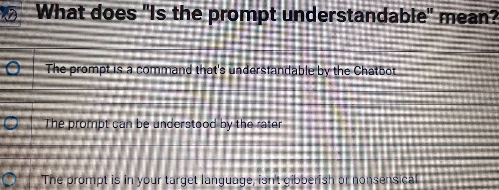 Solved: What does "Is the prompt understandable" mean? The prompt is a ...