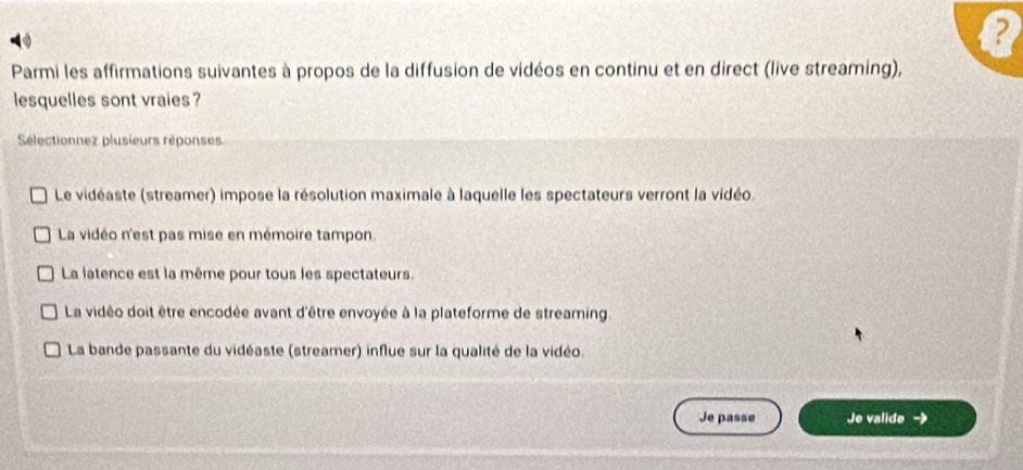 Résolu :Parmi les affirmations suivantes à propos de la diffusion de ...