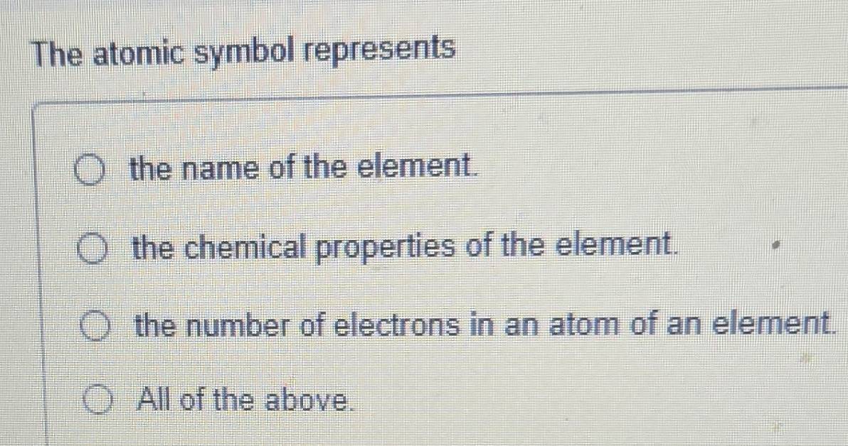 Solved: The atomic symbol represents the name of the element. the ...
