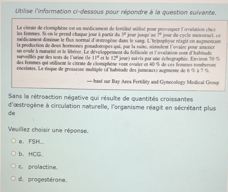 Solved: Utilise l'information ci-dessous pour répondre à la question ...