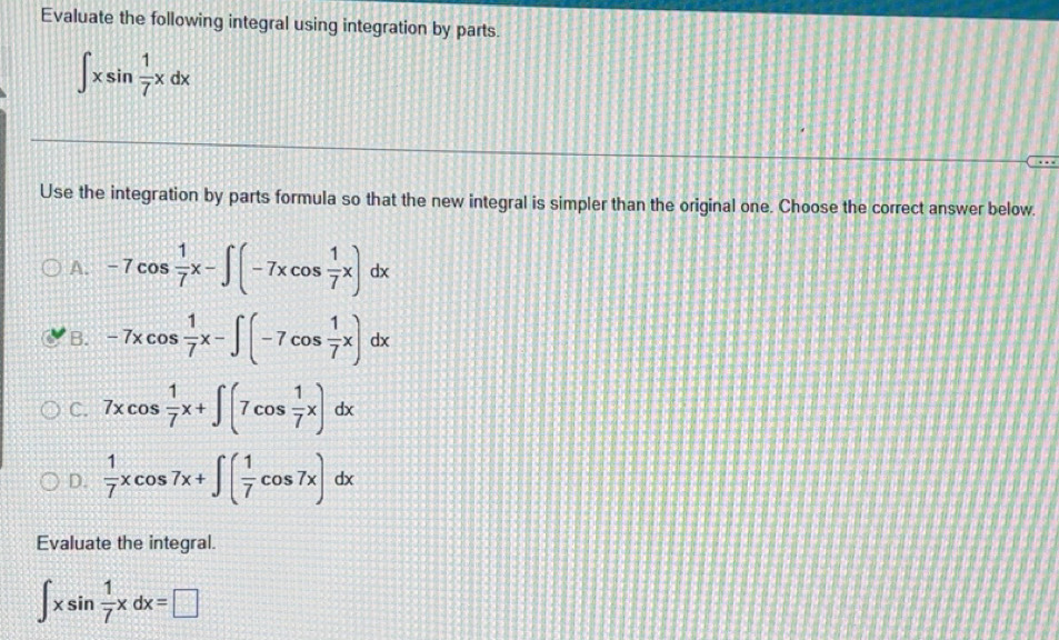 Solved: Evaluate the following integral using integration by parts. ∈t ...