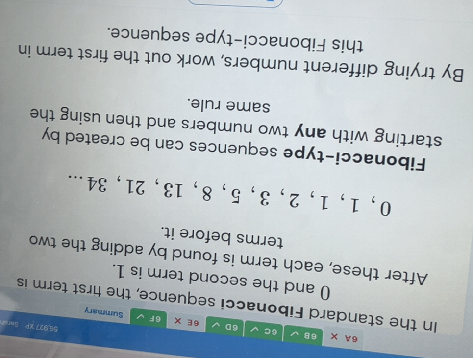 Solved: 6A × 6B 6C 6D 6E 59,927 XP Sarah 6F Summary In the standard ...