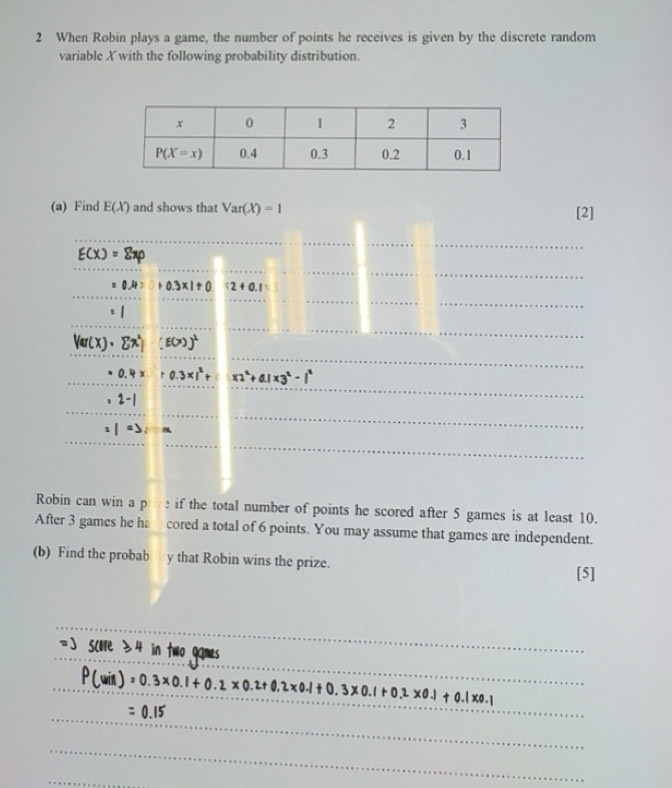Selesai:When Robin plays a game, the number of points he receives is ...
