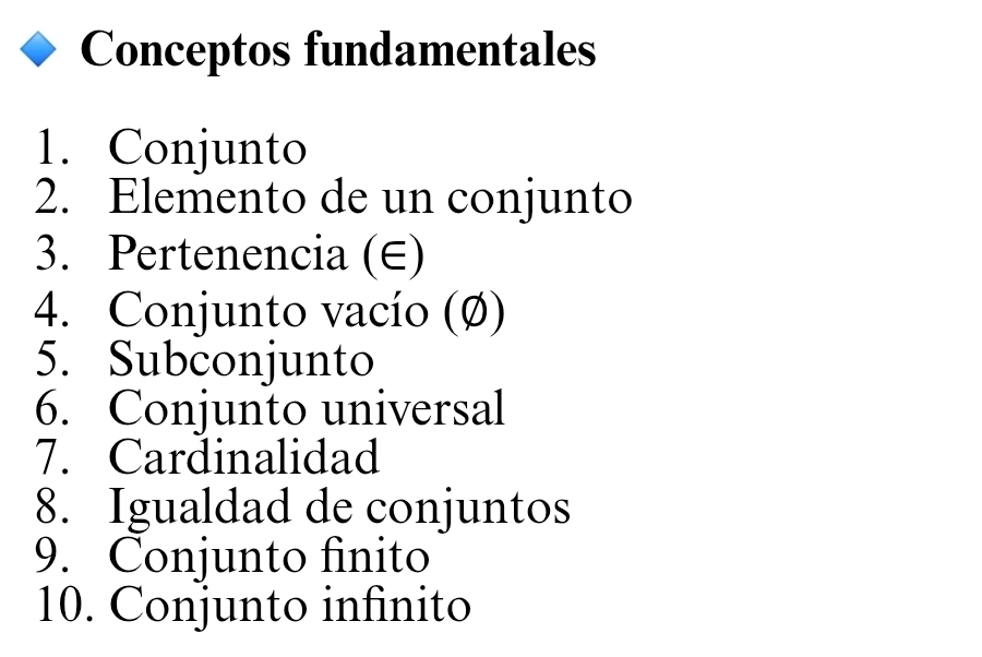Resuelto:Conceptos fundamentales 1. Conjunto 2. Elemento de un conjunto ...