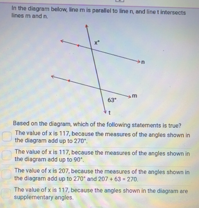 Solved: In the diagram below, line m is parallel to line n, and line t ...