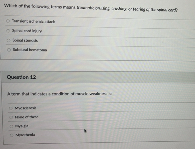 Solved: Which of the following terms means traumatic bruising, crushing ...