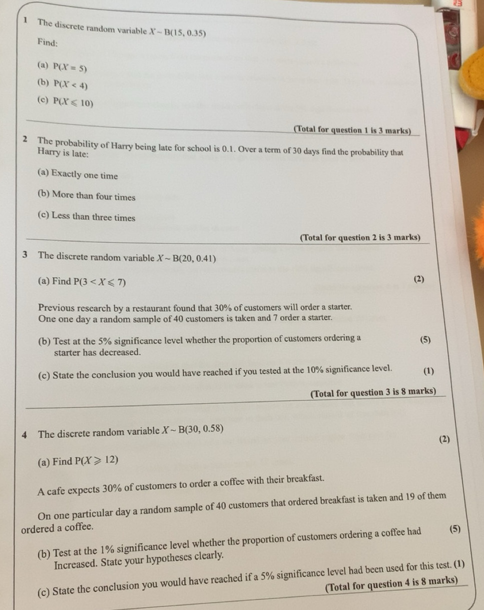 Solved: 23 1 The discrete random variable Xsim B(15,0.35) Find: (a) P(X ...