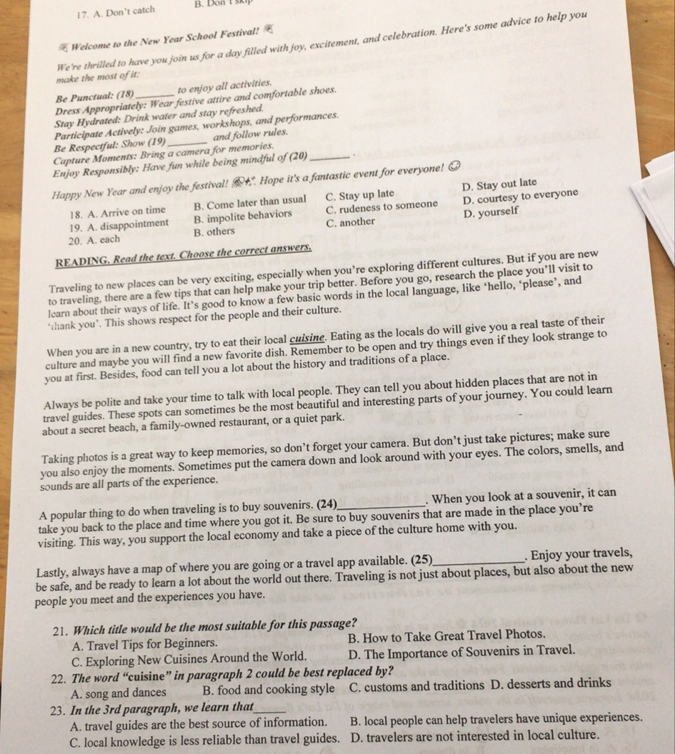 Giải quyết:Don’t catch B. Don t sk Welcome to the New Year School ...