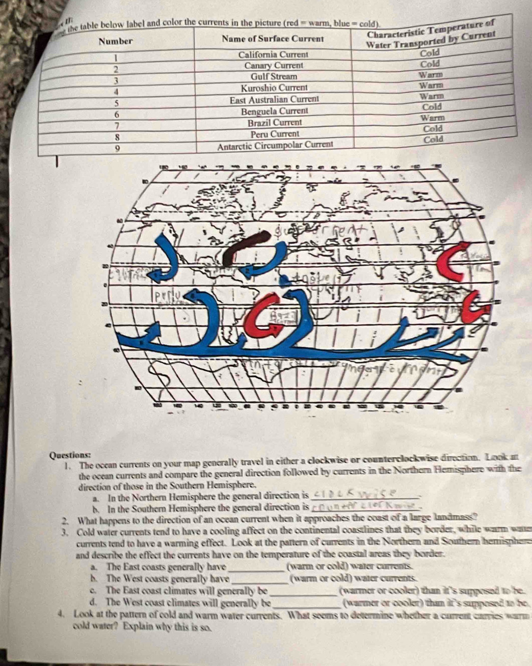 Solved: The ocean currents on your map generally travel in either a ...