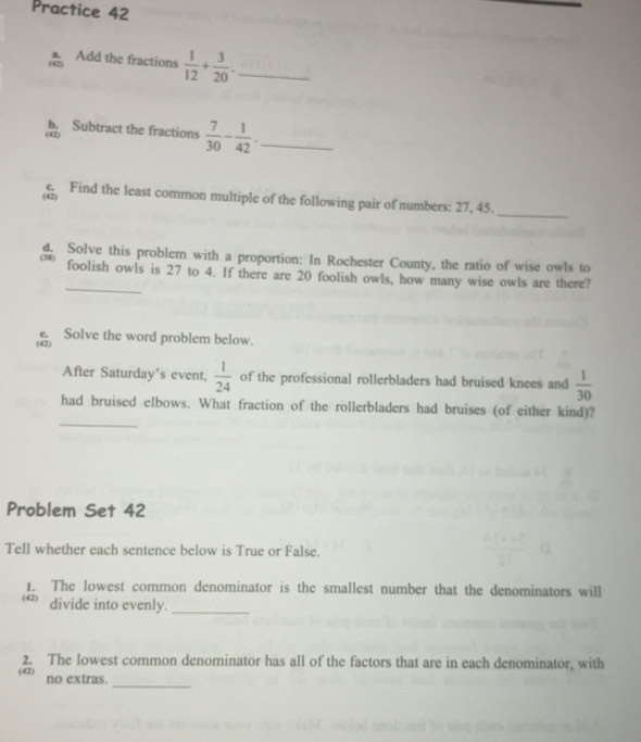 Solved: Practice 42 (42) a. Add the fractions 1/12 + 3/20 . _ b ...