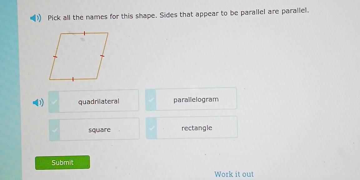 Solved: Pick all the names for this shape. Sides that appear to be ...