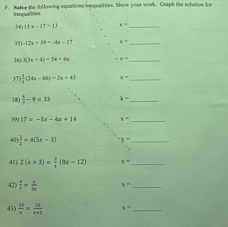 Solved: Solve the following equations/inequalities. Show your work ...