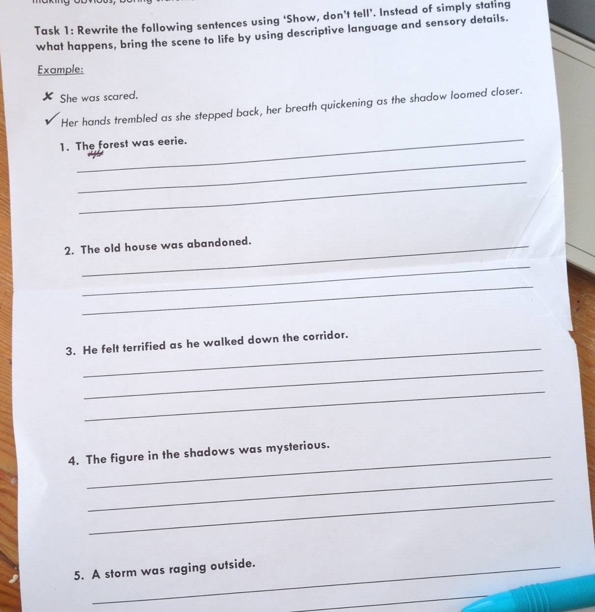 Solved: Task 1: Rewrite the following sentences using ‘Show, don’t tell ...