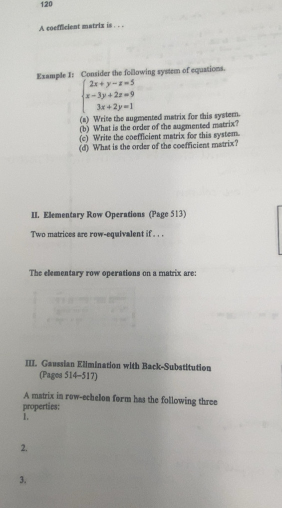 Solved: 120 A coefficient matrix is . . . Example 1: Consider the following system of equations ...