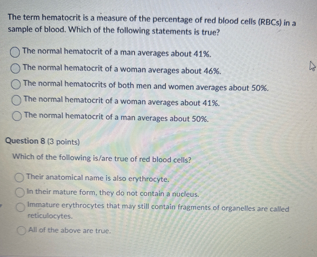 Solved: The term hematocrit is a measure of the percentage of red blood ...