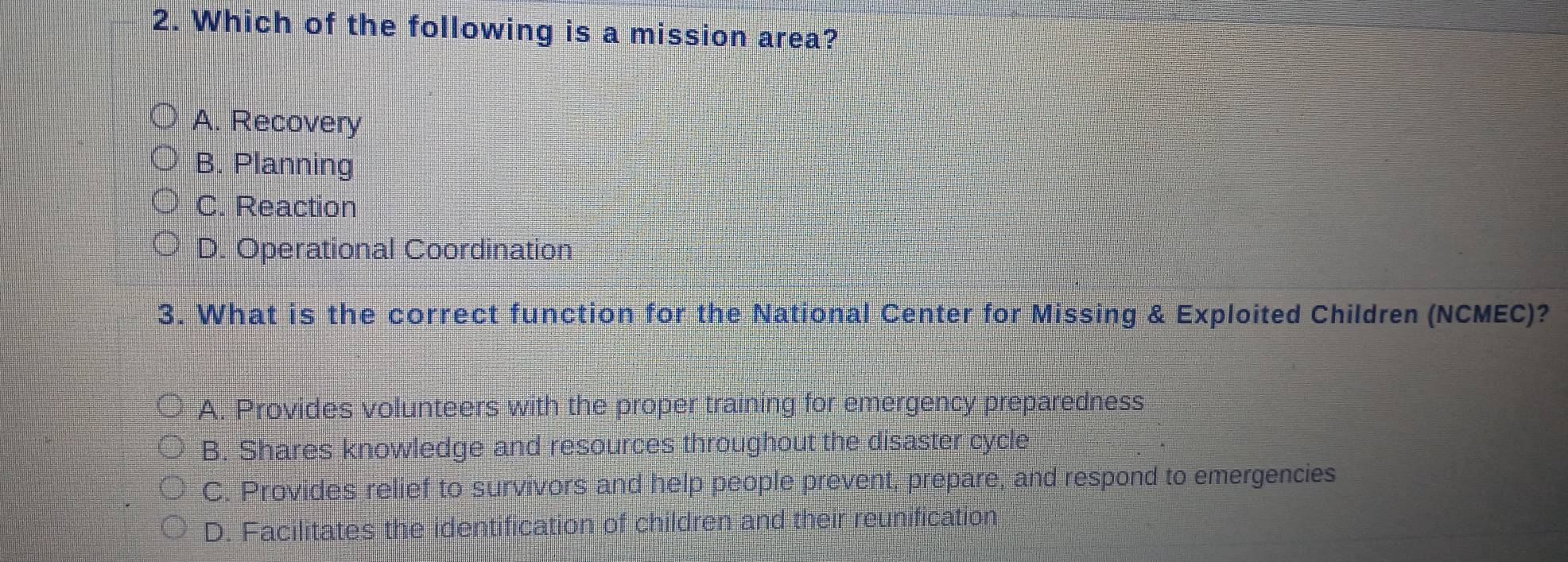 Solved: Which of the following is a mission area? A. Recovery B ...